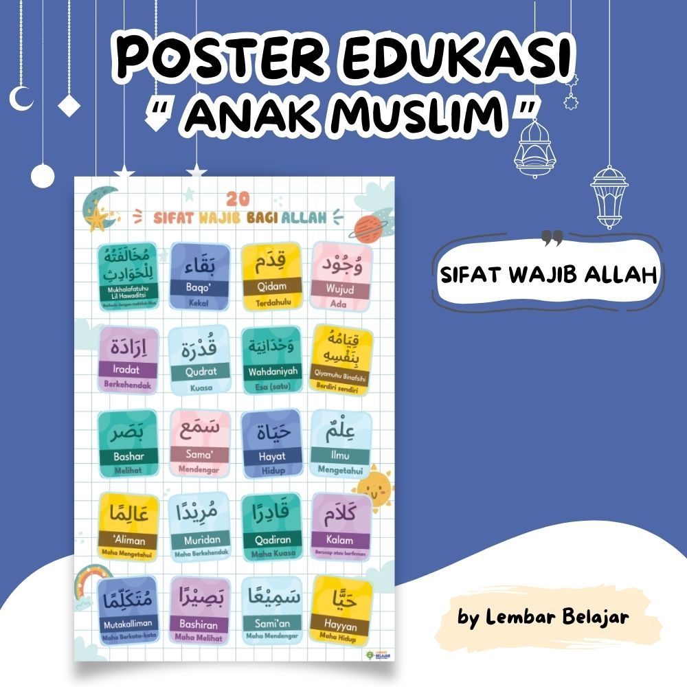 Jual Lembar Belajar Poster Edukasi Sifat Wajib Allah - Poster Belajar ...