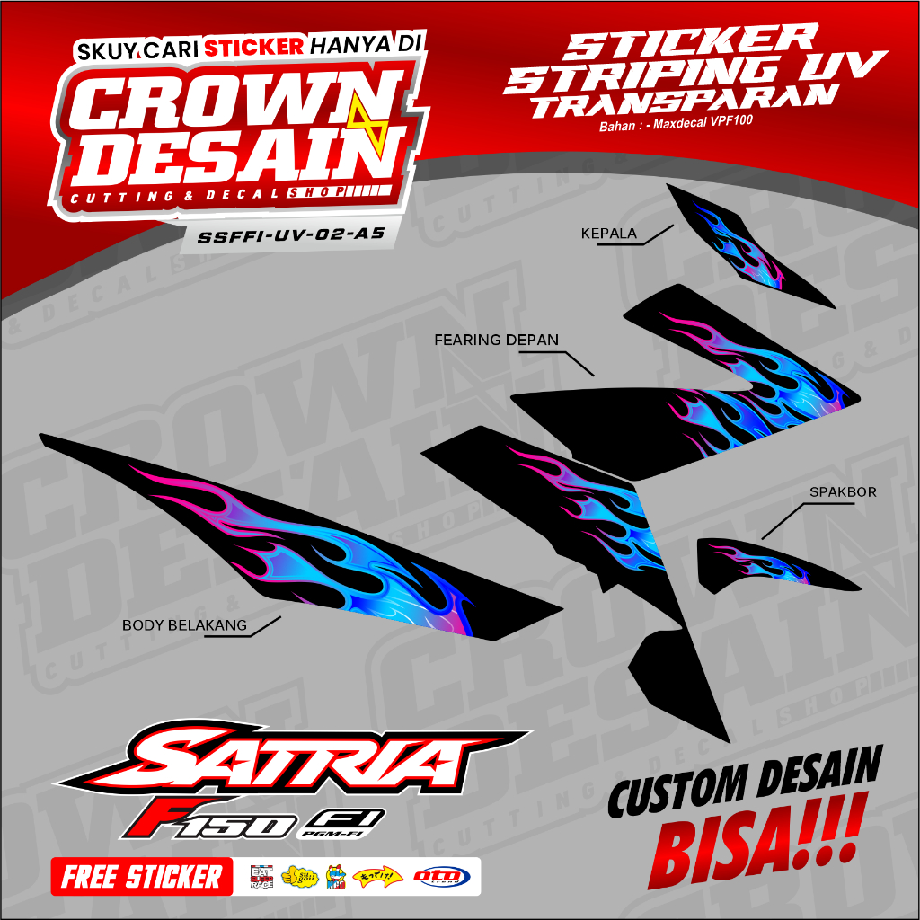 Jual Striping Stiker Satria FU 150 FI Desain Flame Api Stiker Semifull ...