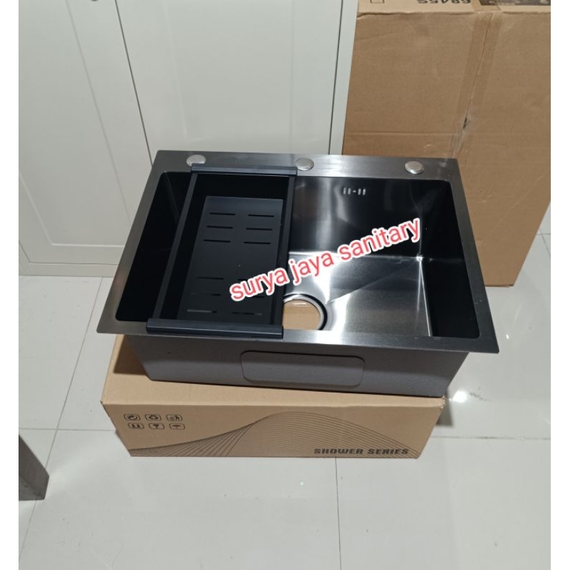 Jual Kitchen sink 6045 A Hitam / Kitchen sink 60 x 45 cm hitam ( set ...