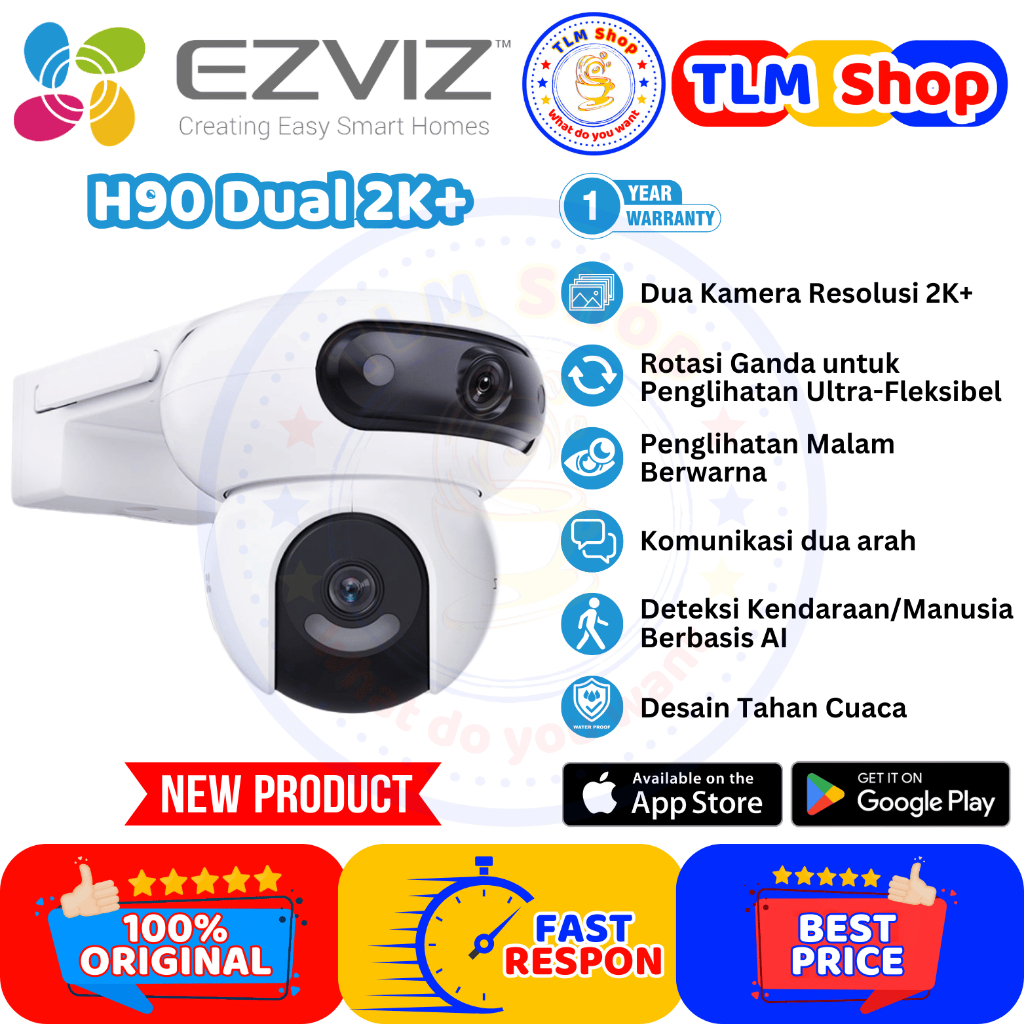 Jual EZVIZ H90 Dual Lens 2K+ Smart Home Wifi IP Camera CCTV Outdoor Pan ...