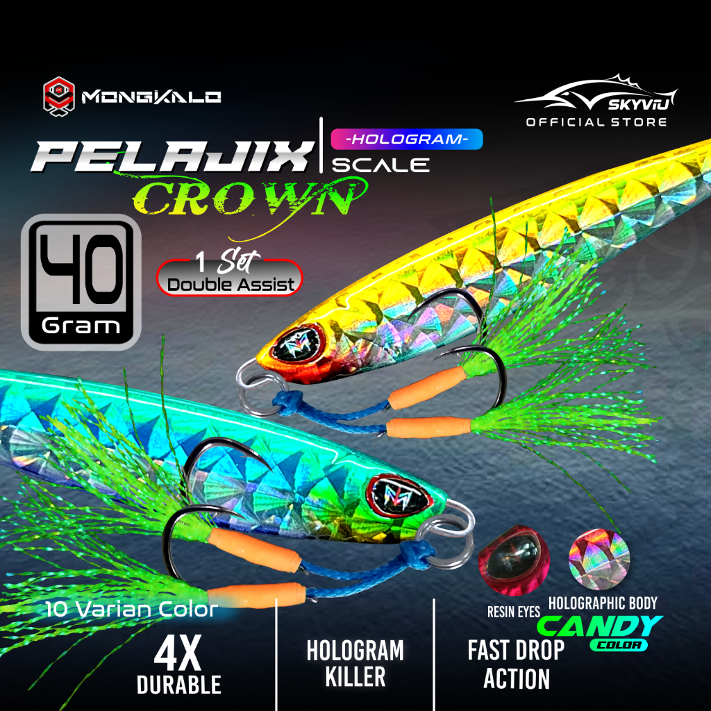 Jual Metal Jig 40 Gram MONGKALO PELAJIX Hologram Kipas Lengkap Satu Set Double Assist Hook Umpan ...