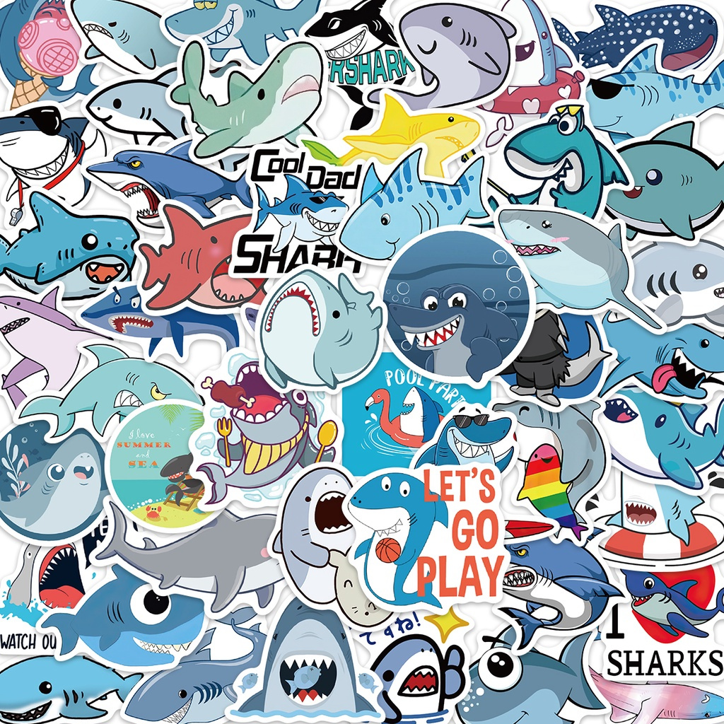 Jual Stiker Ikan Hiu chibi Sticker WaterProof Premium isi 18 pcs ...