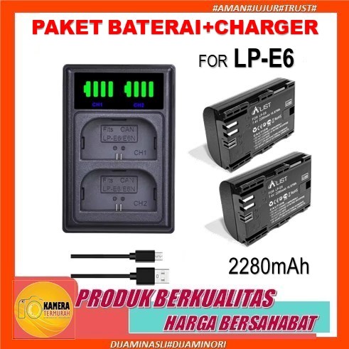 Jual Paket Baterai Charger LP-E6 Canon Battery EOS 80D 70D 60D 6D 6D2 7D 7D2 5D 5D2 5D3 etc ...