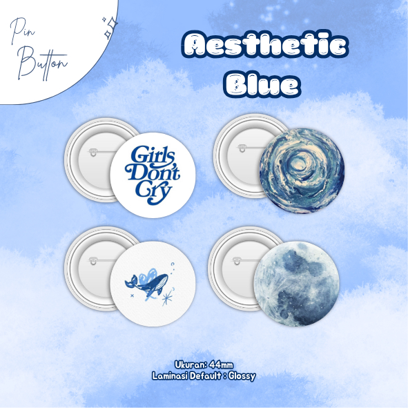 Jual Pin Button Aesthetic Blue | Pin button 44mm Laminasi Glossy ...
