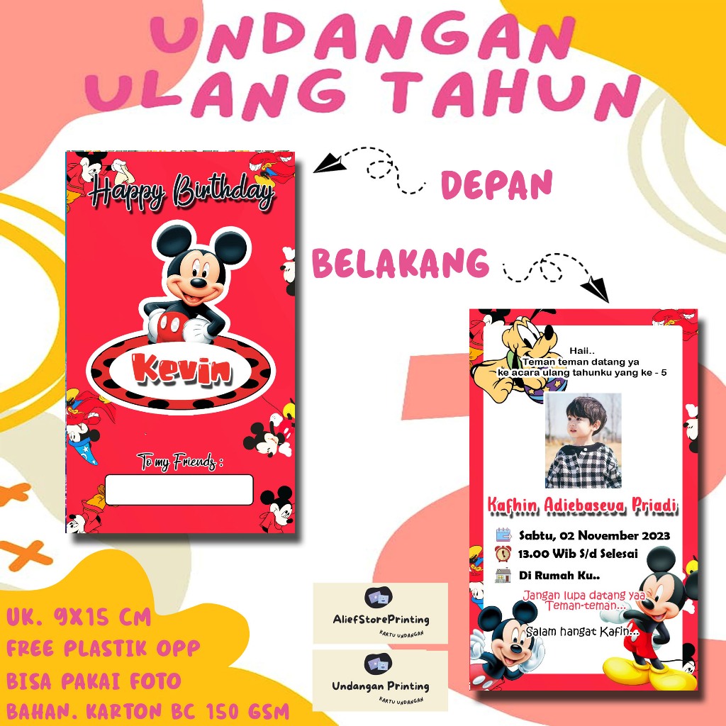 Jual Undangan Ulang tahun MICKEY MOUSE ( 30 PCS / 50 PCS ) Undangan ...