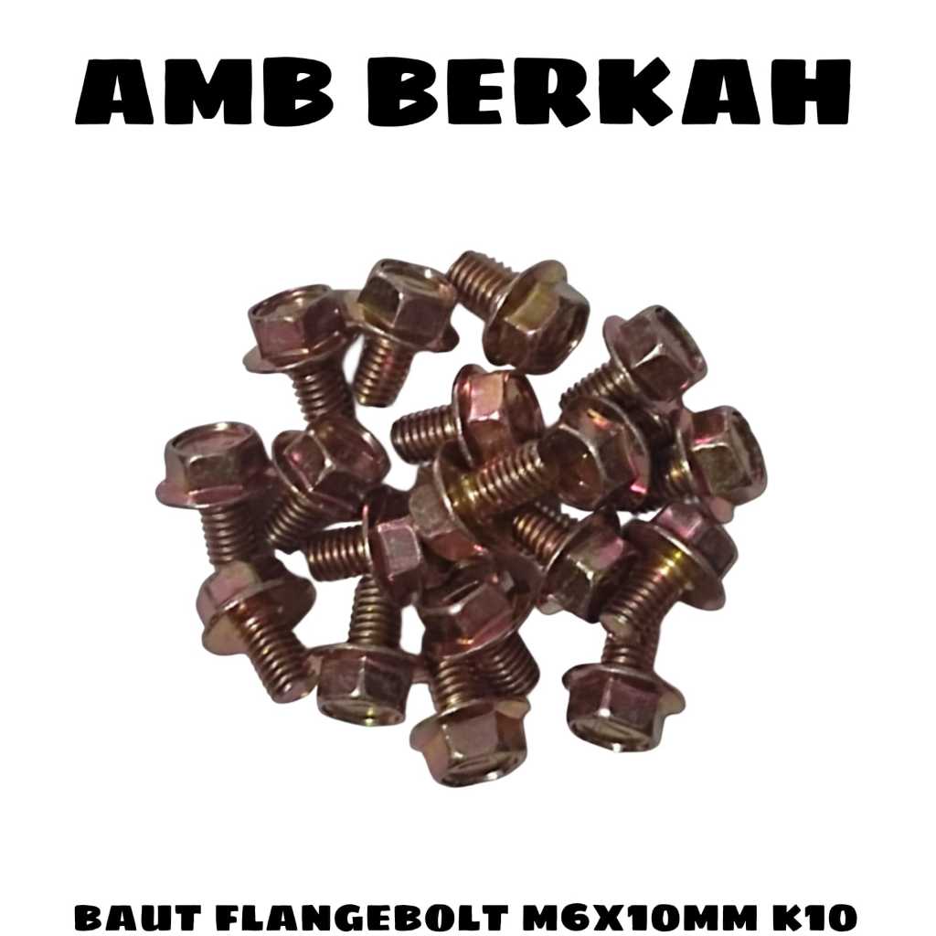 Jual BAUT FLANGE BOLT BAJA/BAUT TOPI BAJA M6X10 ( KUNCI 10 PNJANG 1CM ) | Shopee Indonesia