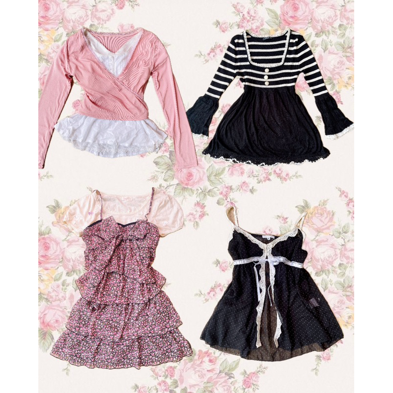 Jual black dark coquette camisole top dress floral japan kawaii ...
