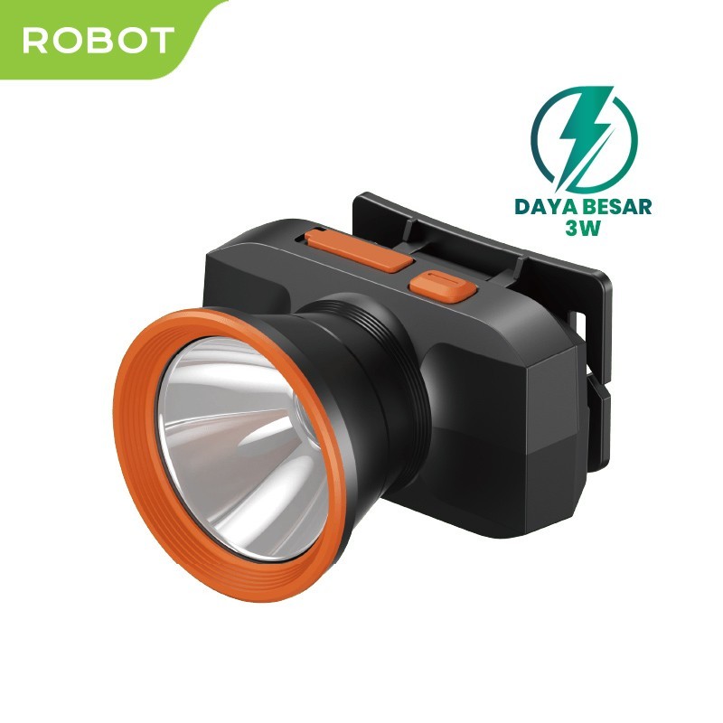 Jual ROBOT RT-HL02 Black Head Light Rechargeable Dimming And Strobe ...