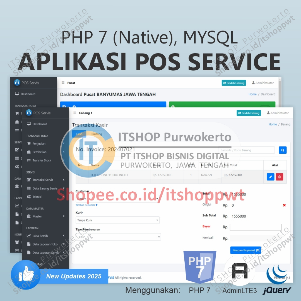 Jual Source Code Aplikasi Web POS Service Penjualan dan Servis menggunakan PHP 7 | Shopee Indonesia
