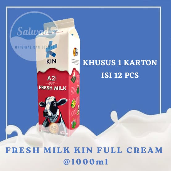 Jual Fresh Milk Kin Full Cream/ Tawar 1000ml (1 karton isi 12 pcs) | Shopee Indonesia