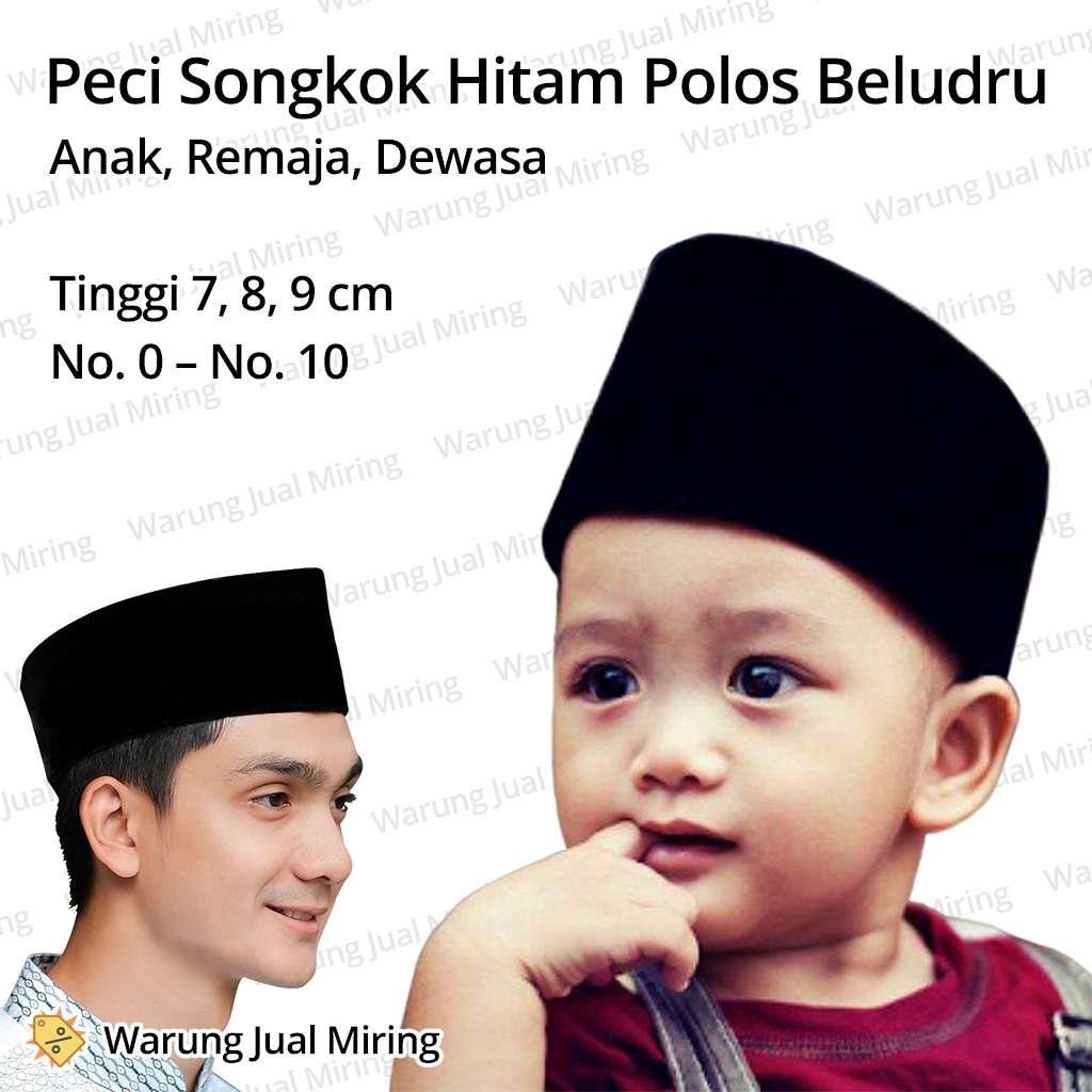 Jual Peci Songkok ANAK Hitam Polos Bahan Bludru Kopiah SD SMP TK Bayi ...