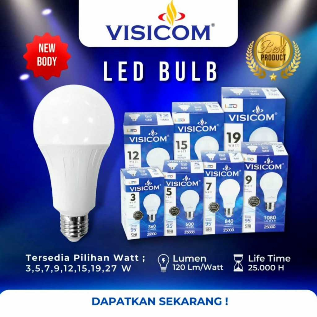 Jual Visicom Led Bulb, Lampu Led Super Terang 1 Tahun Garansi 3W, 5W, 7W, 9W,12W, 15W, 19W, 27W ...