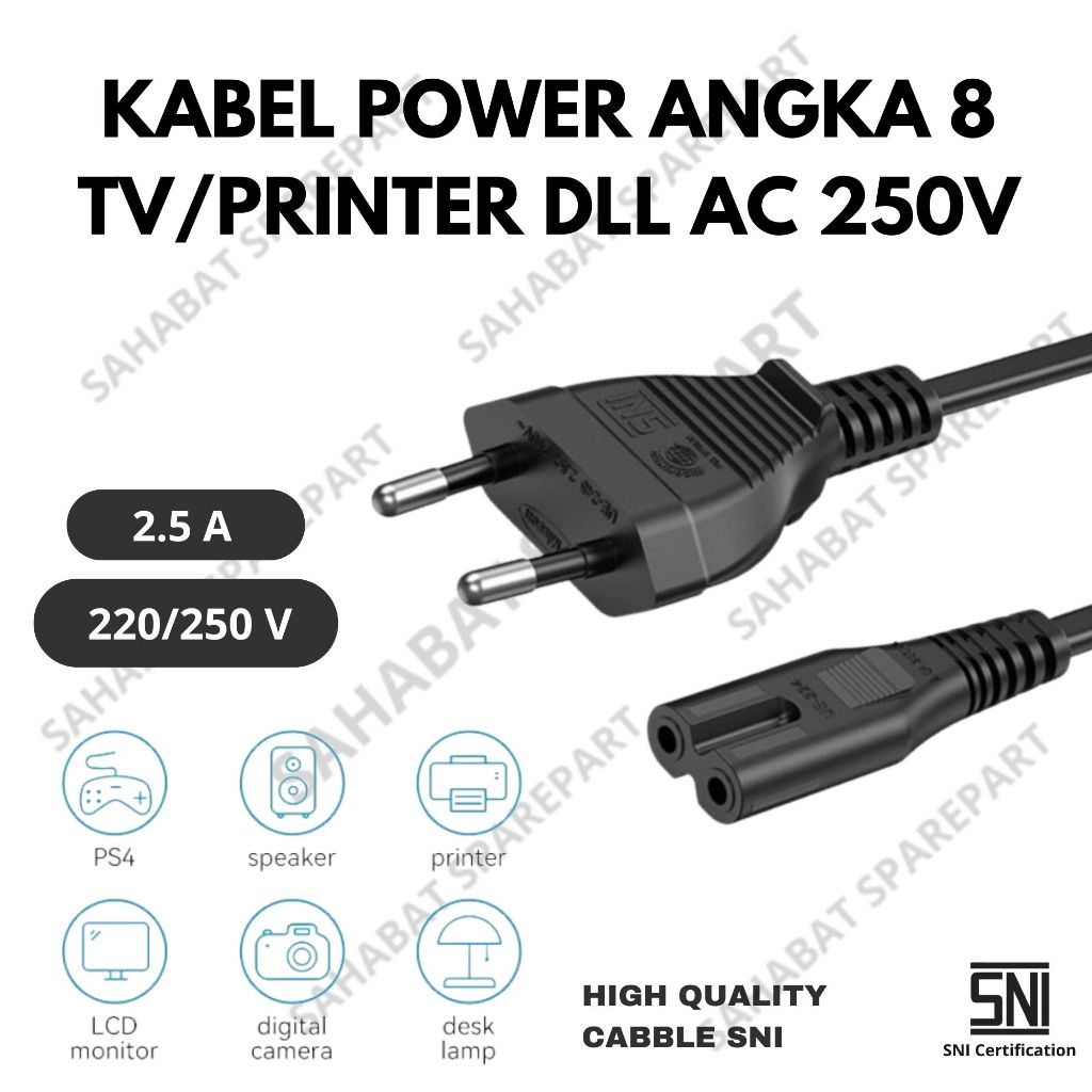 Jual Kabel Konektor Power Angka 8 untuk TV, Printer, Adaptor, Monitor ...