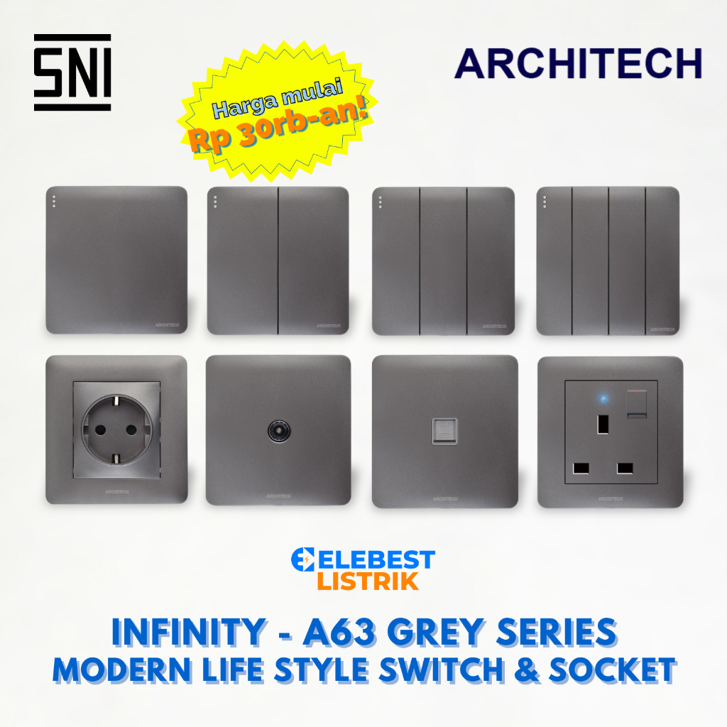 Jual ARCHITECH SAKLAR & STOP KONTAK MODERN LIFESTYLE - INFINITY A63 GREY SERIES | Shopee Indonesia