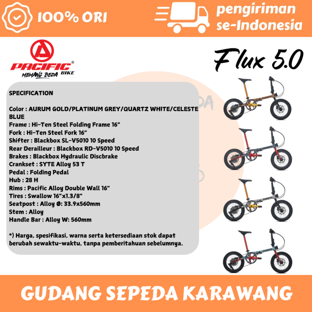 Jual SEPEDA LIPAT 16 INCH PACIFIC FOLDING FLUX 5.0 GARANSI RESMI ...