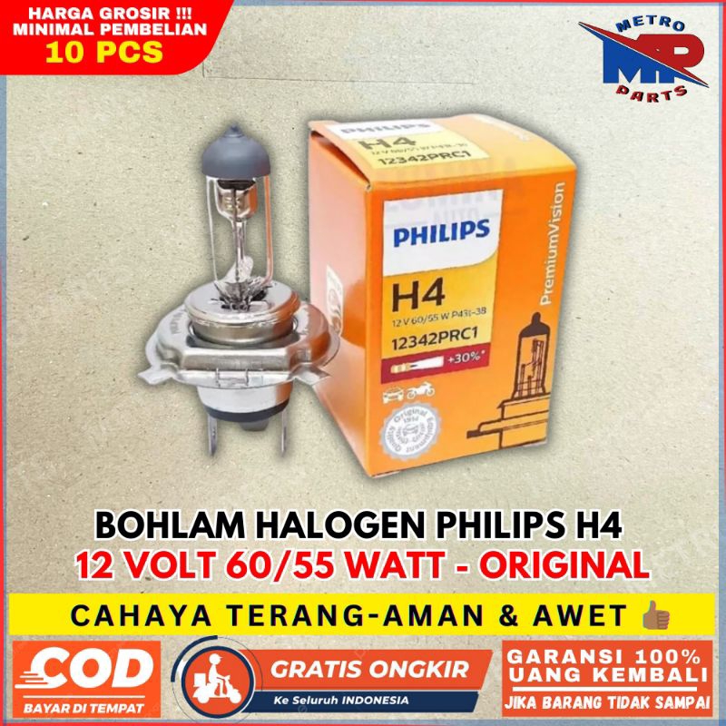 Jual Bohlam Lampu Halogen Philips h4 12V 60/55W & 100/90W Untuk Lampu Besar Mobil Original ...