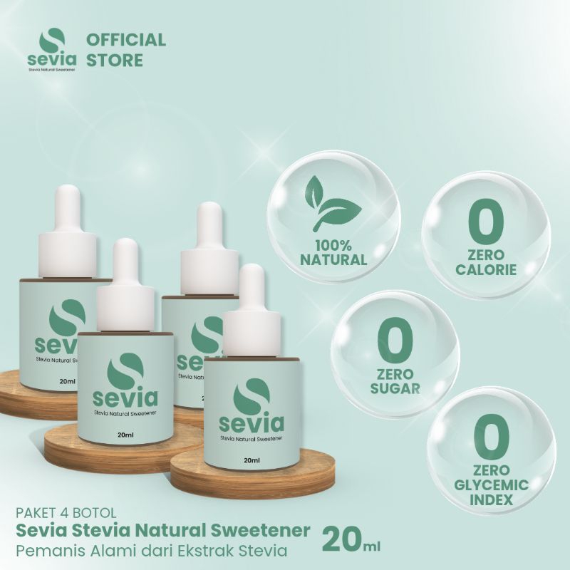 Jual 4 Botol Sevia Stevia Natural Sweetener 20ml Pemanis Alami 0 Kalori ...