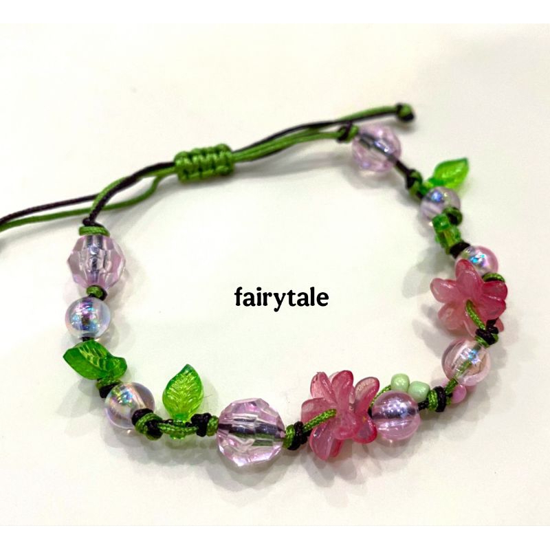 Jual Gelang bracelet bunga kelopak merah jambu dengan daun | Gelang ...