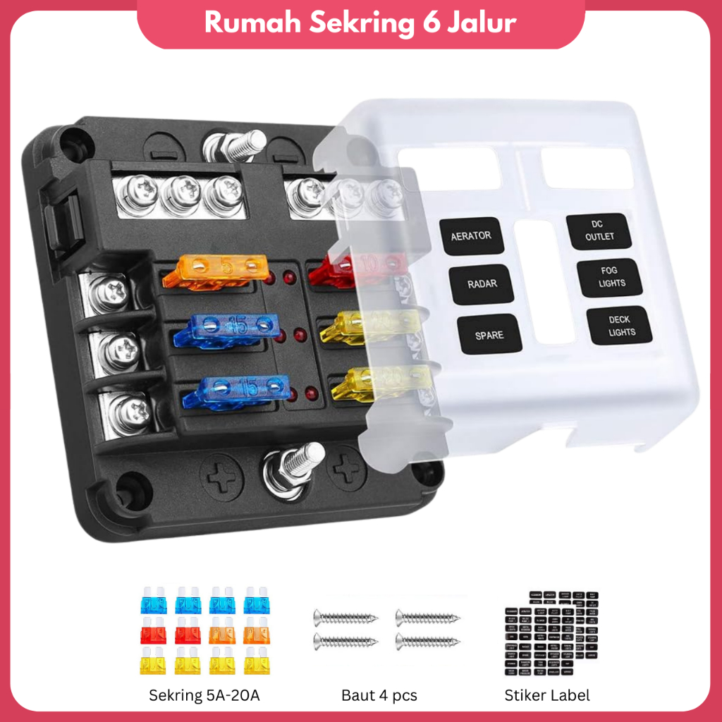 Jual Blade fuse box holder box sekring 6 slot dengan LED indikator ...