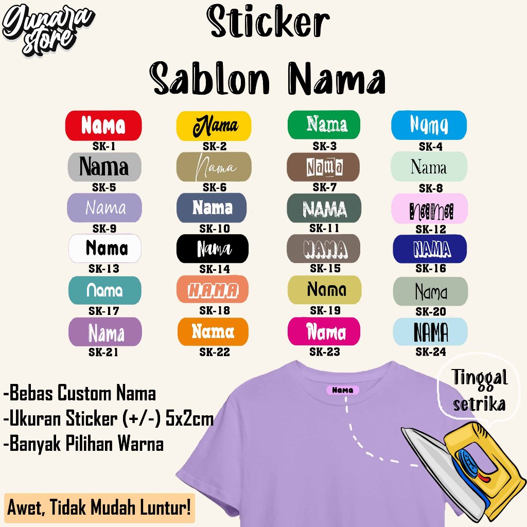 Jual Gunara Stiker Kain Label Nama Baju Kaos Sablon Setrika Custom ...