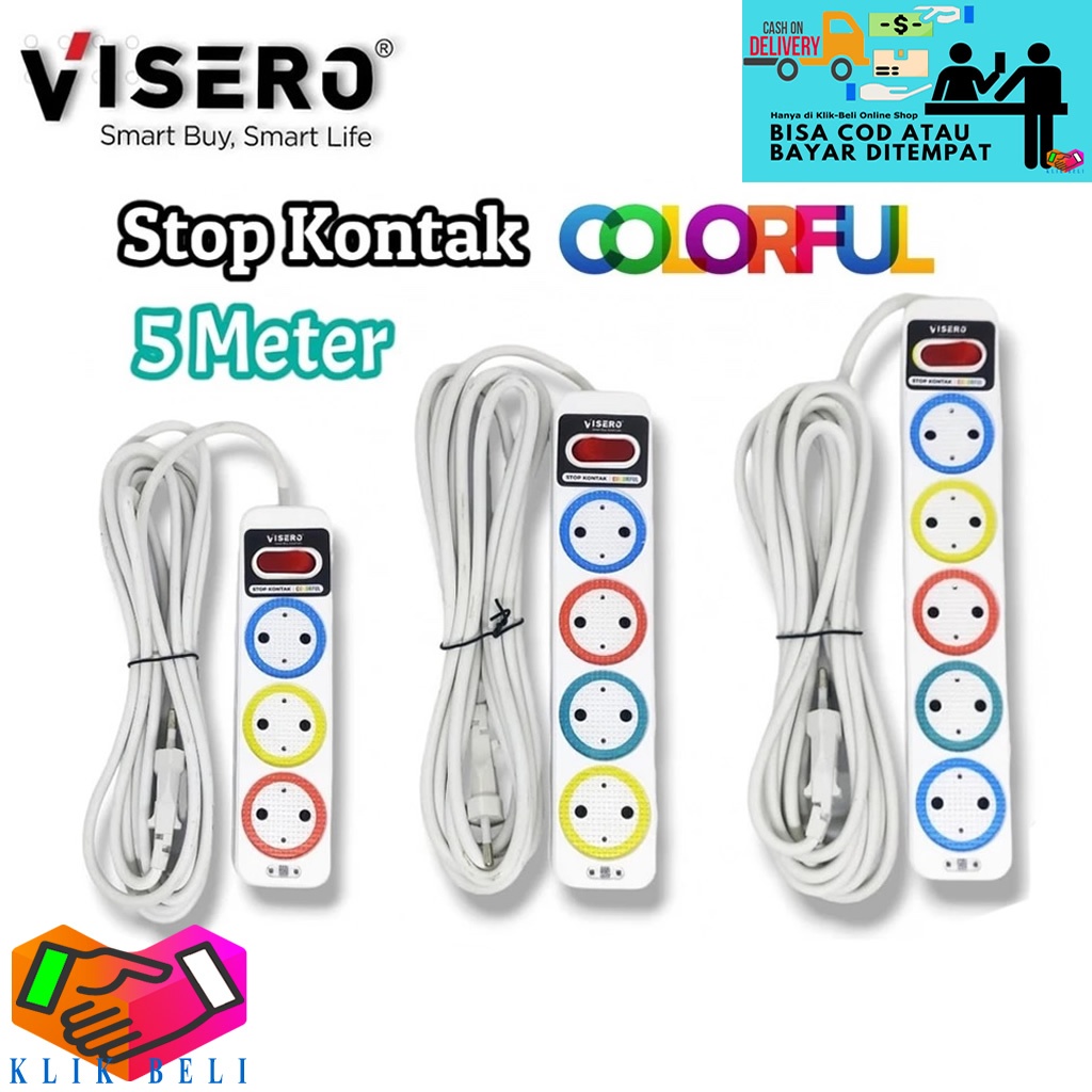 Jual Stop Kontak COLORFUL 3 / 4 / 5 Lubang + Kabel Panjang 5 Meter Cok Saklar Colokan Listrik ...