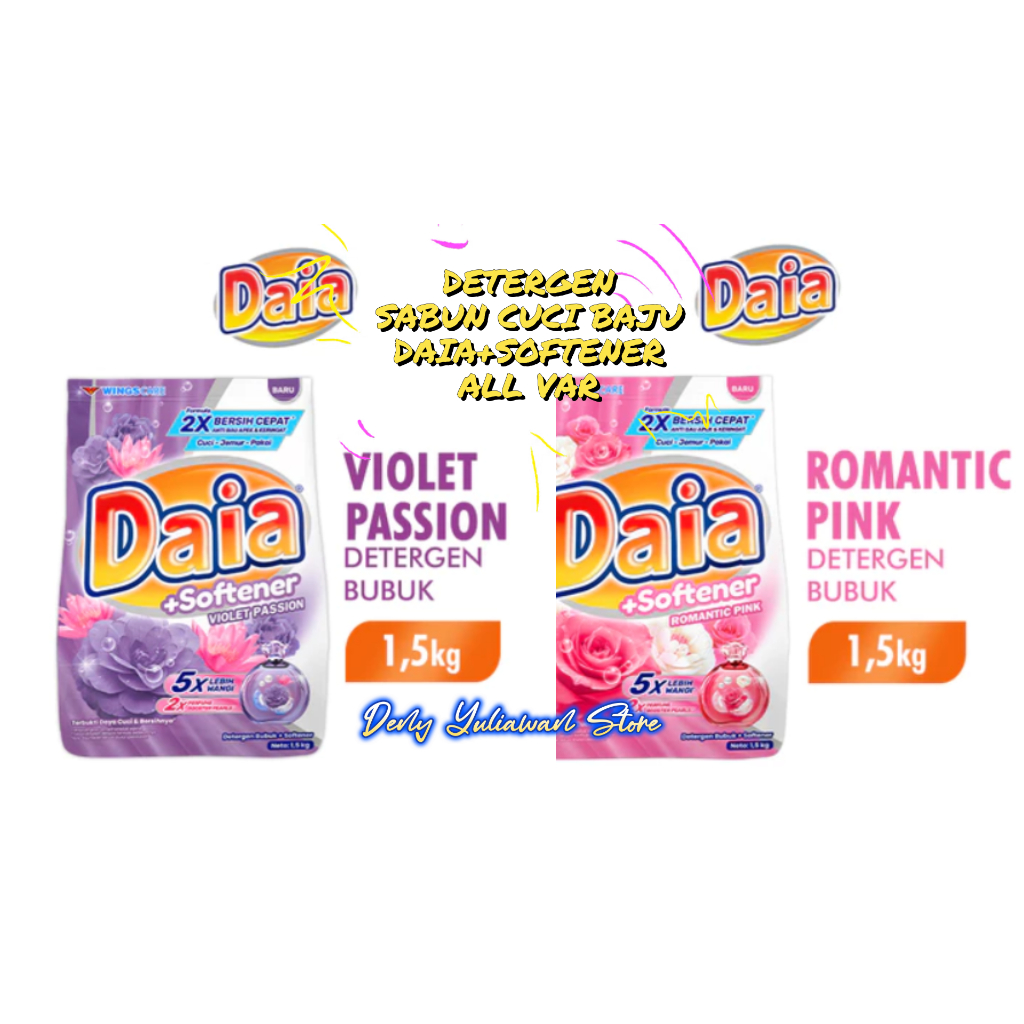 Jual DAIA Deterjen Bubuk Romantic Pink & Violet Passion Softener 1,5 kg - Sabun Cuci Baju Murah ...