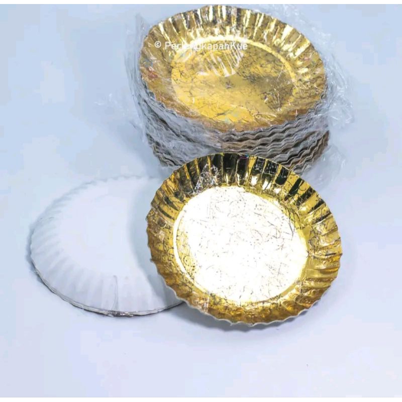 Jual Piring Kue Kertas Emas (10 pcs ) / Paper Plate/ Piring Ultah Tart Kertas | Shopee Indonesia