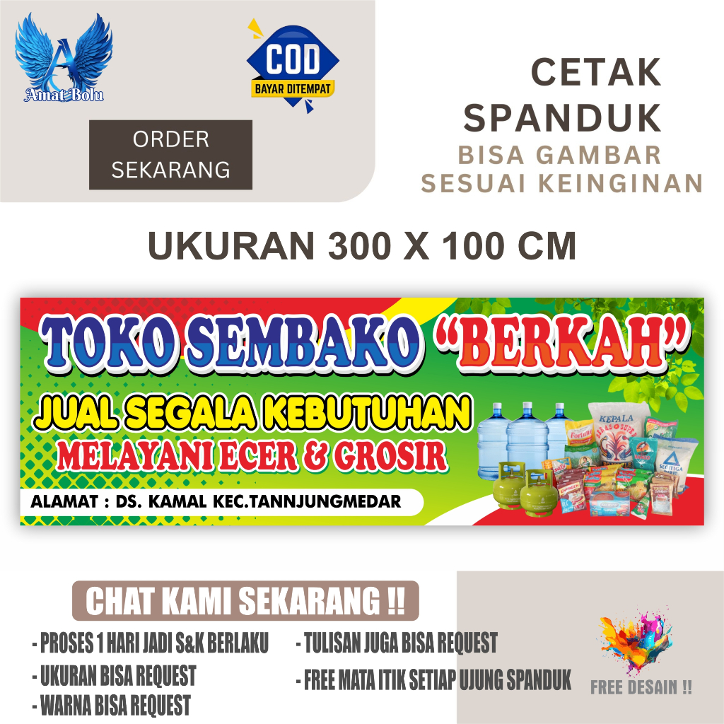 Jual Cetak Spanduk Banner Toko Sembako Berkah Costom Desain | Shopee Indonesia