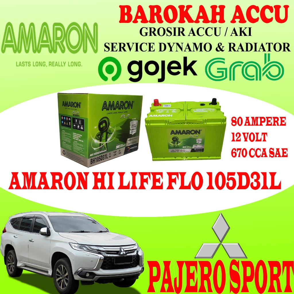 Jual AKI MOBIL MITSUBISHI PAJERO SPORT AMARON HI LIFE FLO 105D31L , 80 AH | Shopee Indonesia