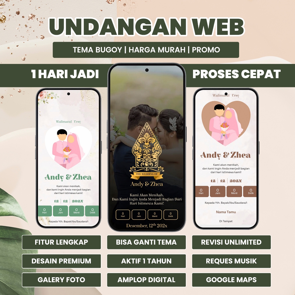 Jual Undangan Website | Undangan Digital Promo | Murah 1 Hari Jadi | Tema Bugoy | Shopee Indonesia