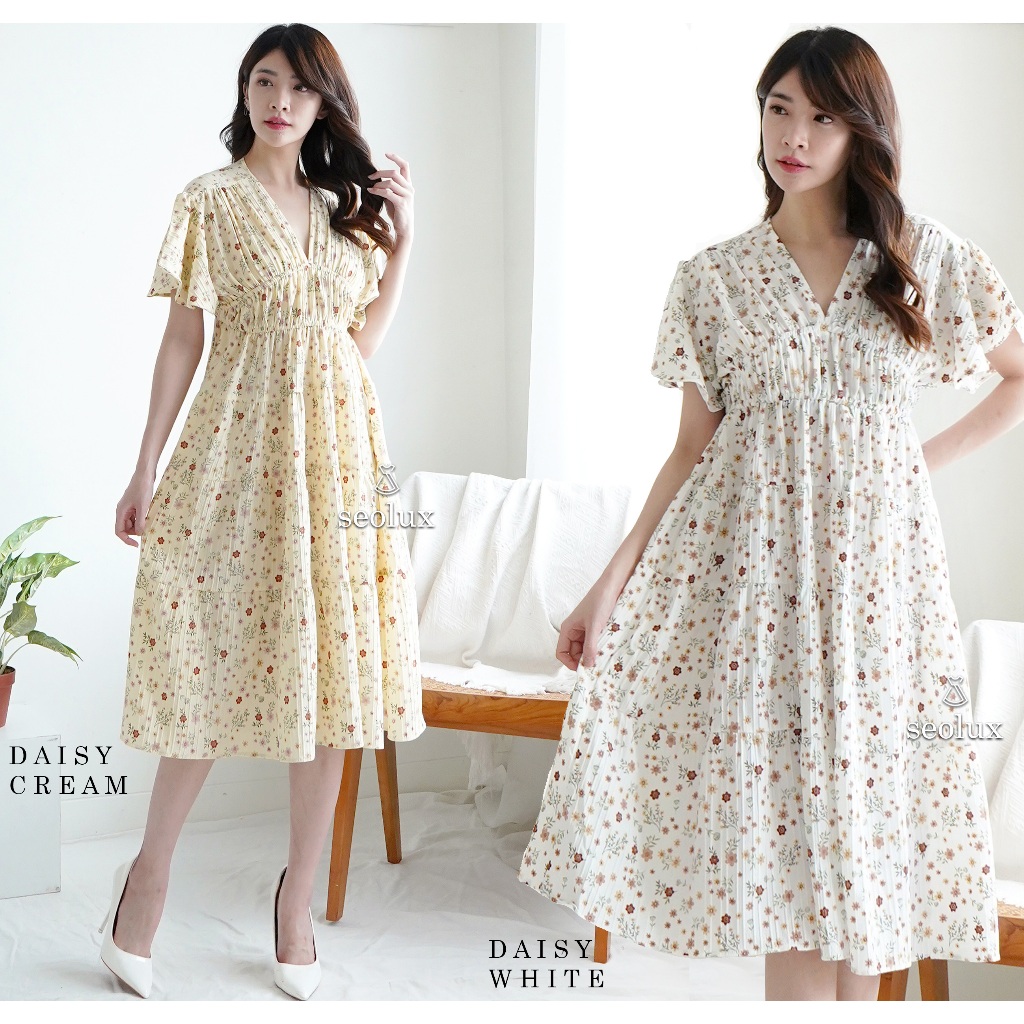 Jual SEOLA - Scarlett Dress | Dress Korean Style Floral Midi Dress ...