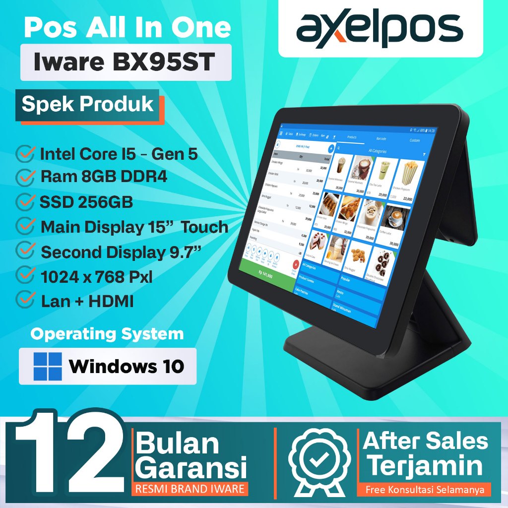 Jual Axelpos Pos Pc All In One Mesin Kasir Touchscreen Dual Display Intel Core I5 Iware BX95ST ...