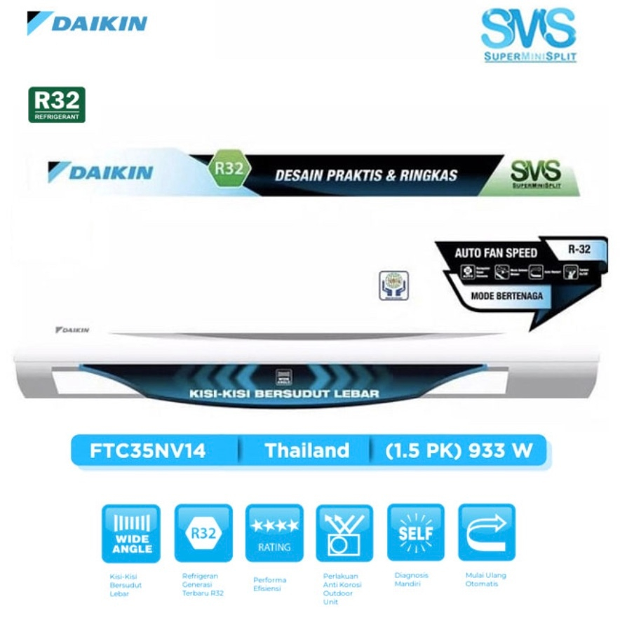 Jual Daikin AC Wall Mounted Split Standard Thailand 1/5 PK - FTC35NV14 + RC35NV14 | Shopee Indonesia
