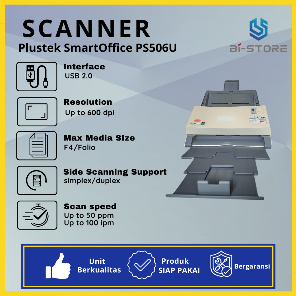 Jual Scanner F4 Plustek Smart Office PS506U Kecepatan Scan Hingga 50 ...