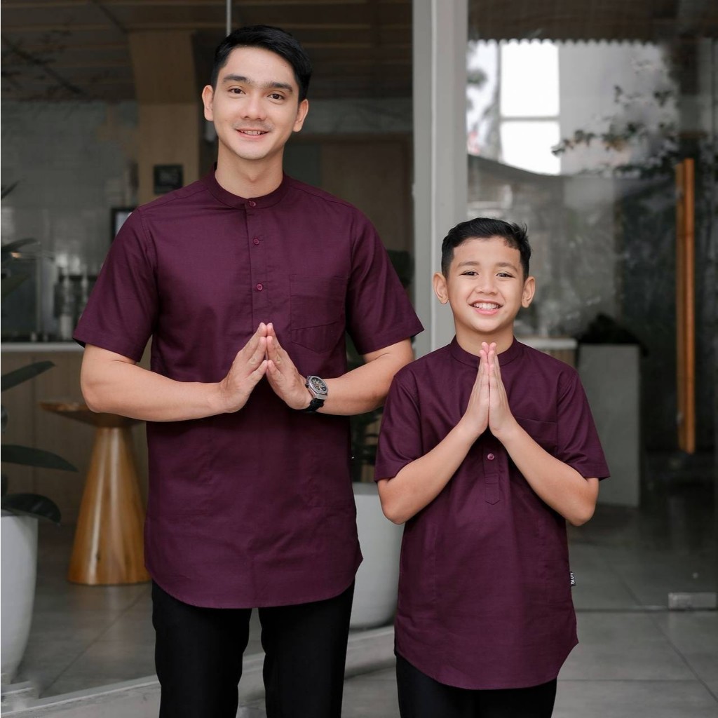 Jual Mousha Baju Koko Kurta Couple Ayah Dan Anak Burgundy Bahan Linen ...