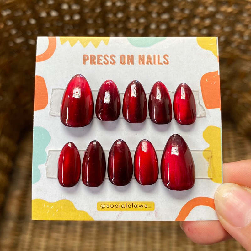 Jual RED CAT EYE PRESS ON NAILS | Shopee Indonesia