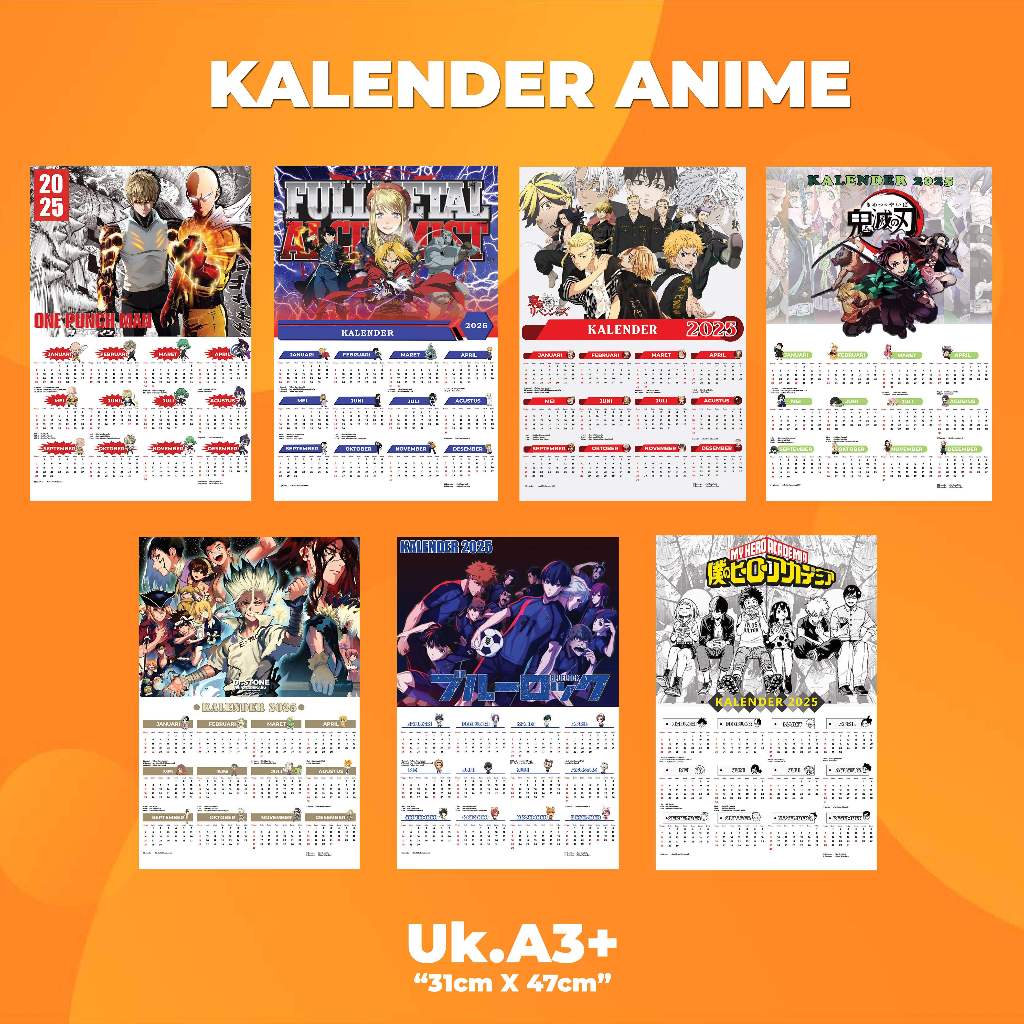 Jual Kalender Dinding Anime Ukuran A3+ Edisi 2 I Cetak Kalender 2025 ...