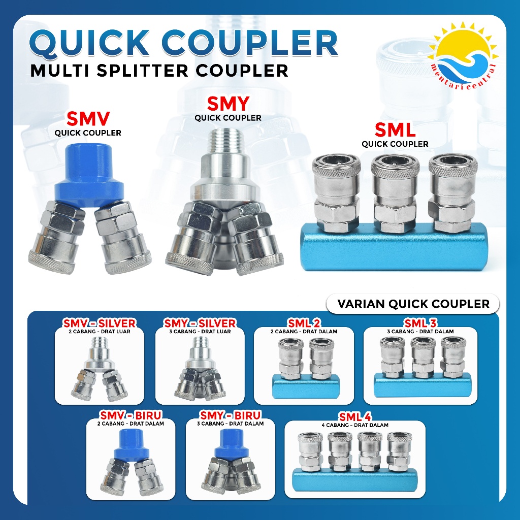 Jual Quick coupler cabang 2 coupler kompresor 3 lobang sambungan selang ...