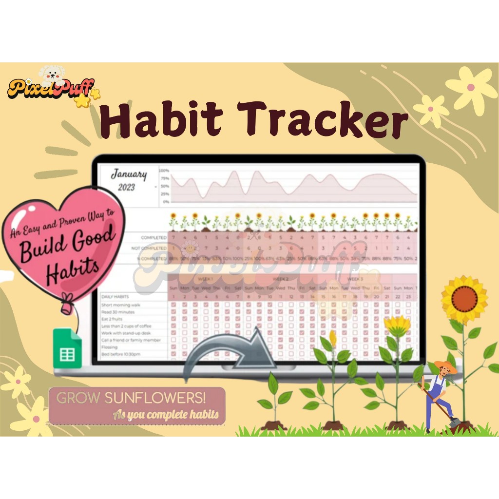 Jual HABIT Tracker Spreadsheet for Google Sheets, Goal Planner, Project ...