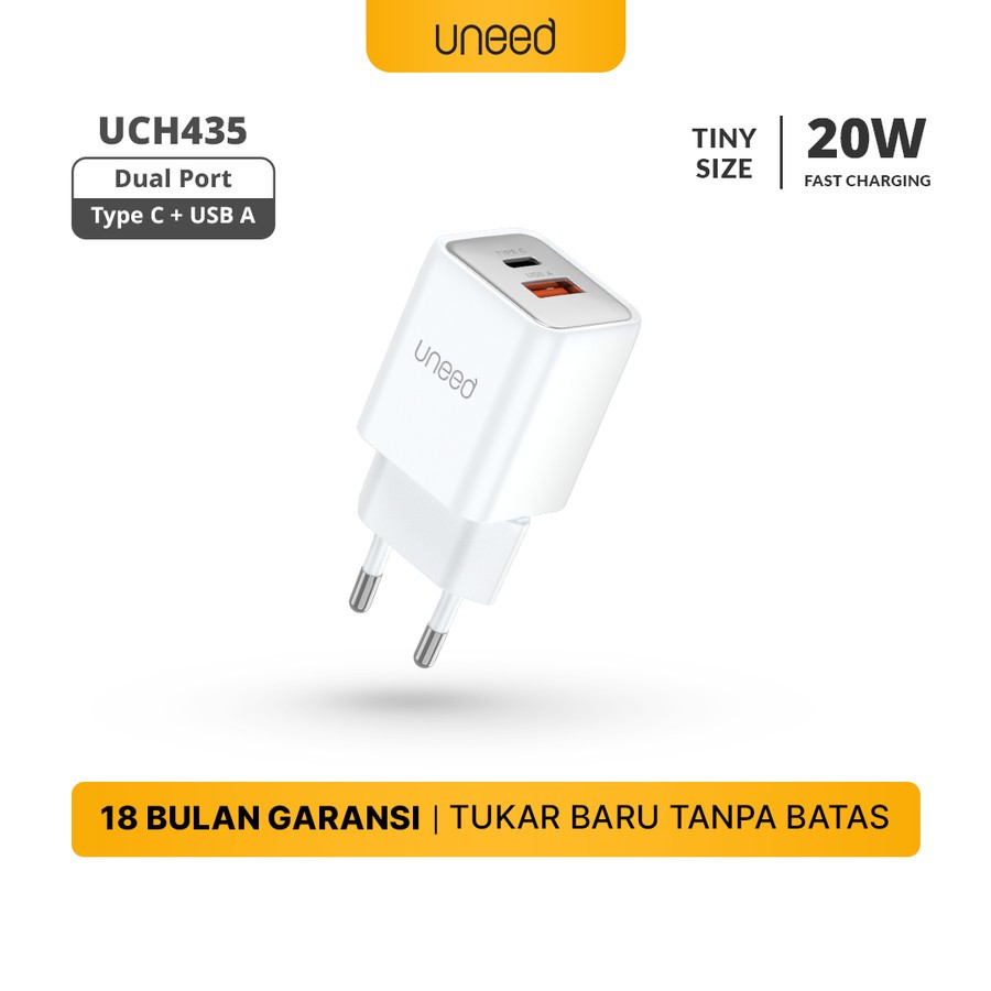 Jual UNEED Mini GaN Charger Single/Dual Port USB A & Type C 20W PPS PD ...