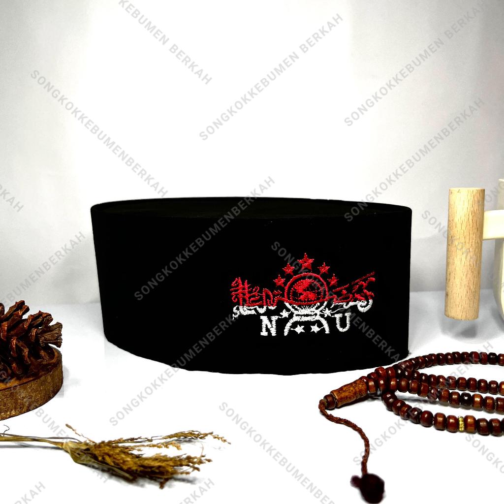 Jual Promo !!! songkok peci hitam logo NU MERAH PUTIH tinggi Normal (9 ...