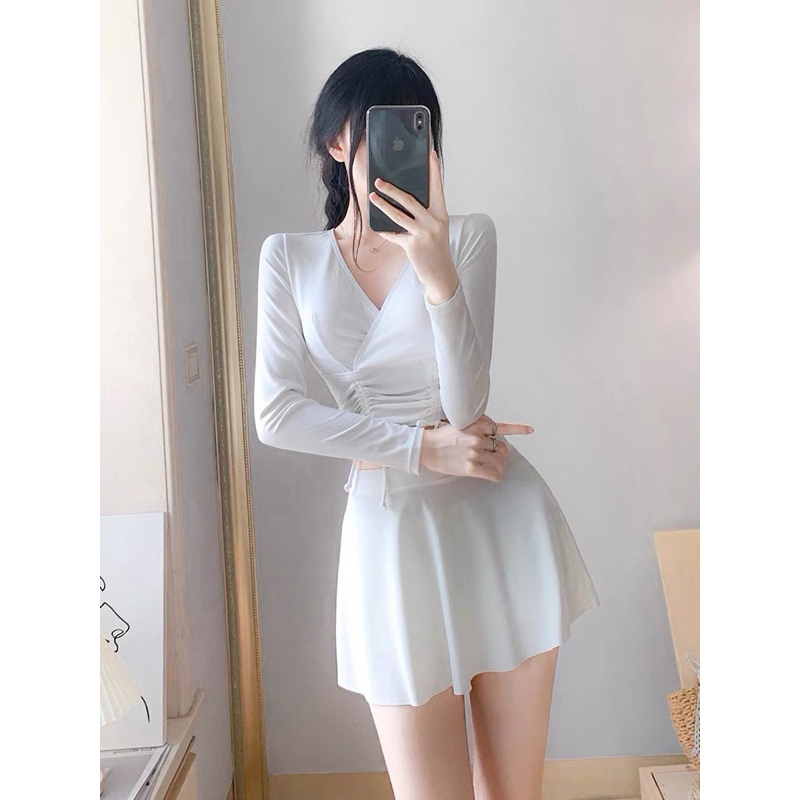 Jual Lady Swimsuit Set 3 Pieces Baju Renang Lengan Panjang Rok Mini ...