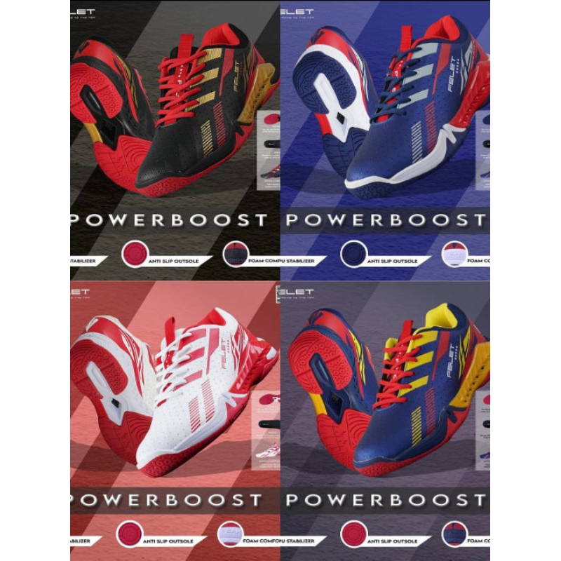 Jual sepatu badminton felet power boost original(sisa UK.44 blue red ...