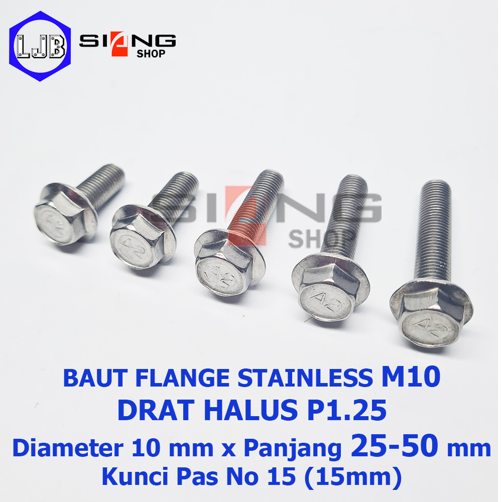 Jual Baut Flange Stainless M10 Drat Halus P1.25 | Shopee Indonesia