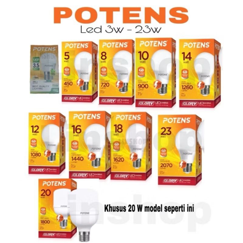 Jual Lampu LED PREMIUM POTENS LED A-Bulb 5 | 8 | 10 | 12 | 14 Watt Cahaya Putih Terang | Shopee ...