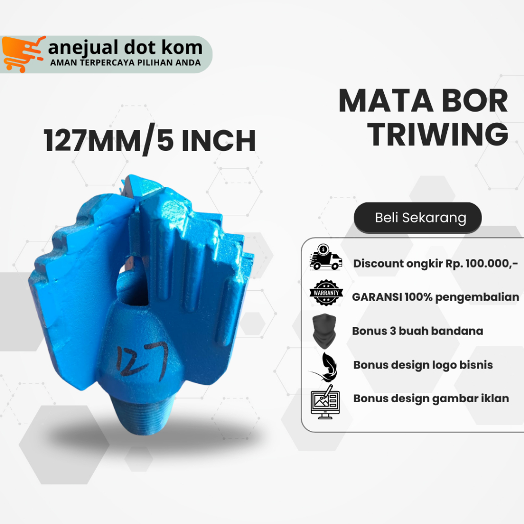 Jual mata bor sumur /mata bor sumur triwing/alloy drag bit 5 inch/127mm ...