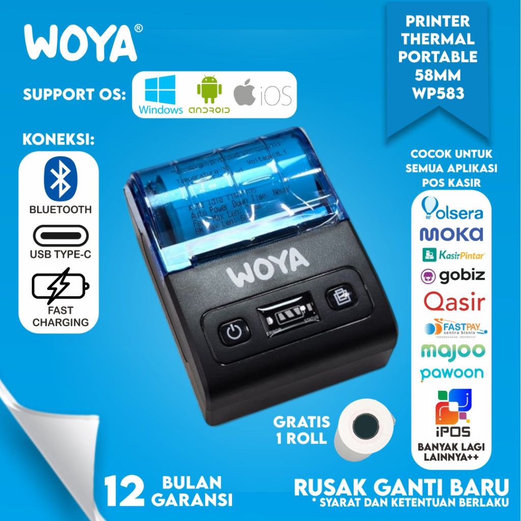 Jual WOYA PRINTER BLUETOOTH MINI THERMAL PORTABLE 58MM WOYA WP583 RPP02 58MM ALAMAT - PRINTER ...