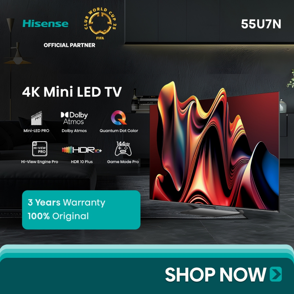 Jual Hisense 55 inch - 55U7N - 4K Mini LED Quantum dot ULED The ...