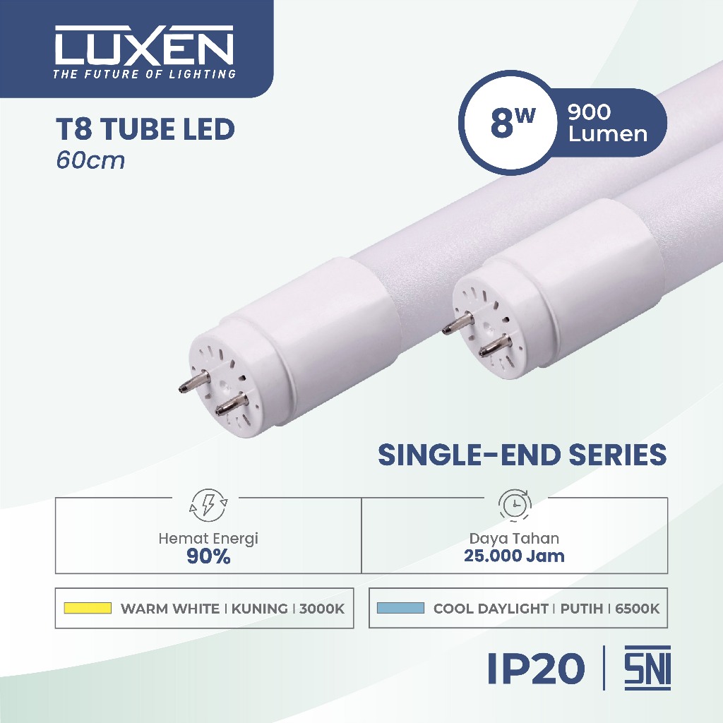 Jual LUXEN LAMPU TL LED TUBE LIGHT T8 SINGLE END 8 Watt Cahaya Putih ...