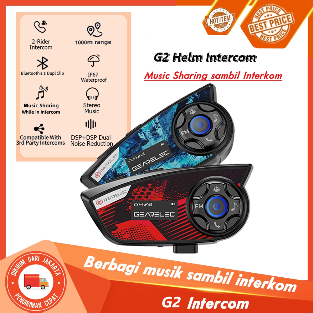 Jual GEARELEC G2 Helm Interkom BT5.3 Untuk 2 Riders 1000m Support ...